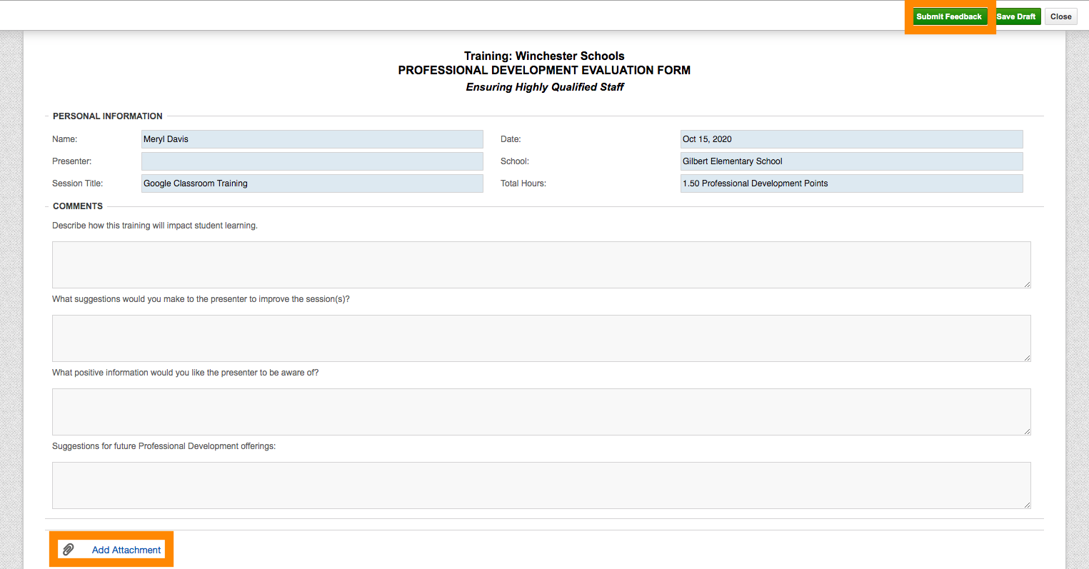 Submitting PD Feedback and Evidence
