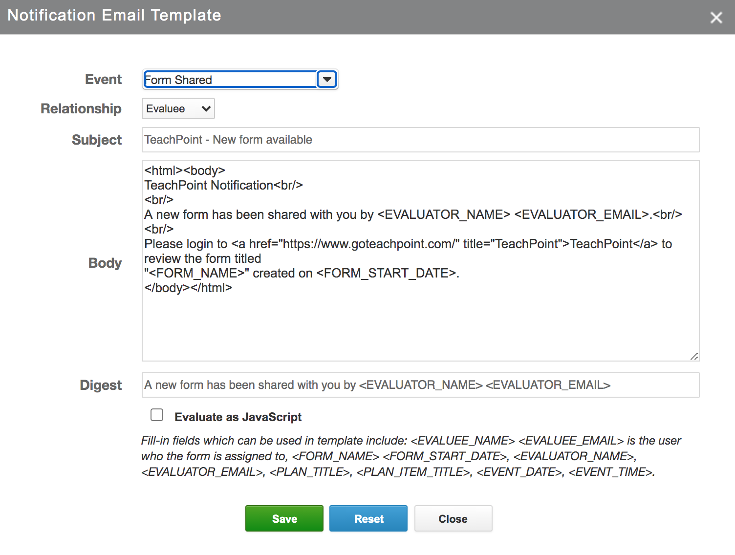 Evaluation Email Notifications Setup