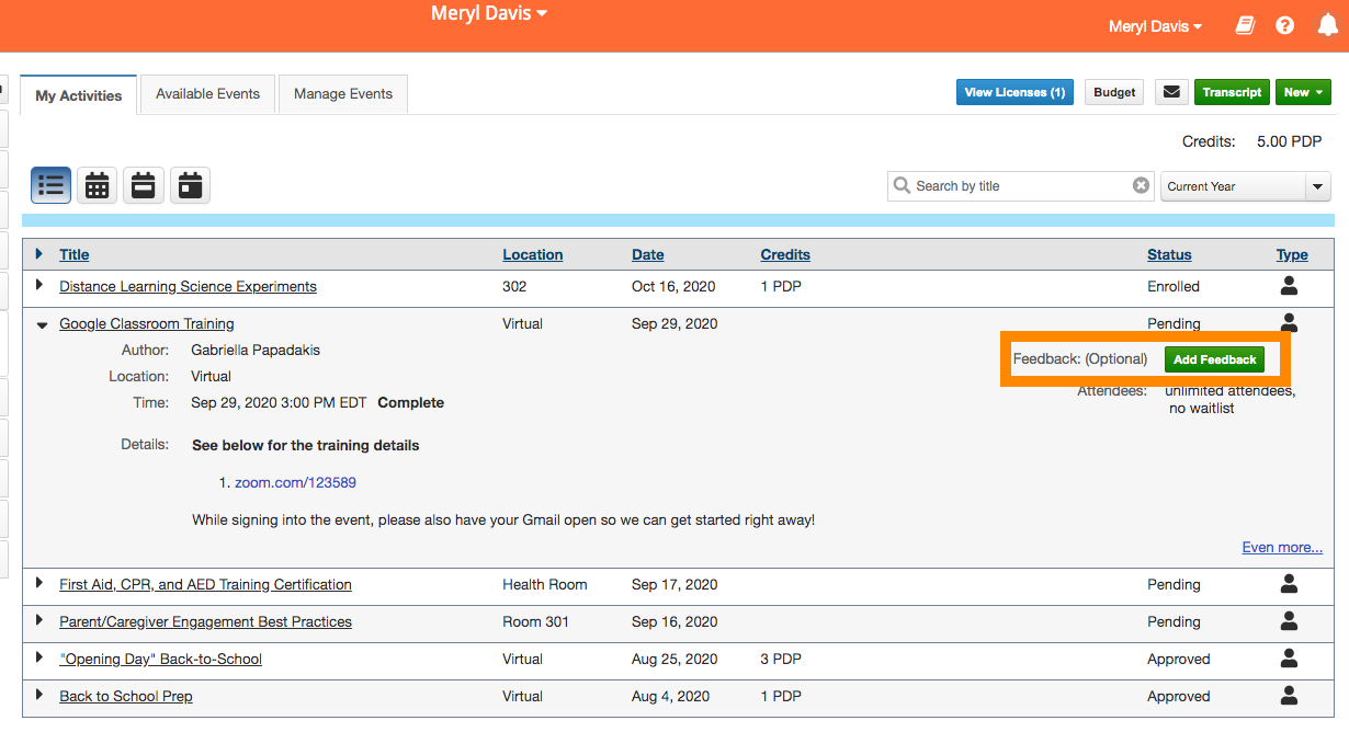 Submitting PD Feedback and Evidence