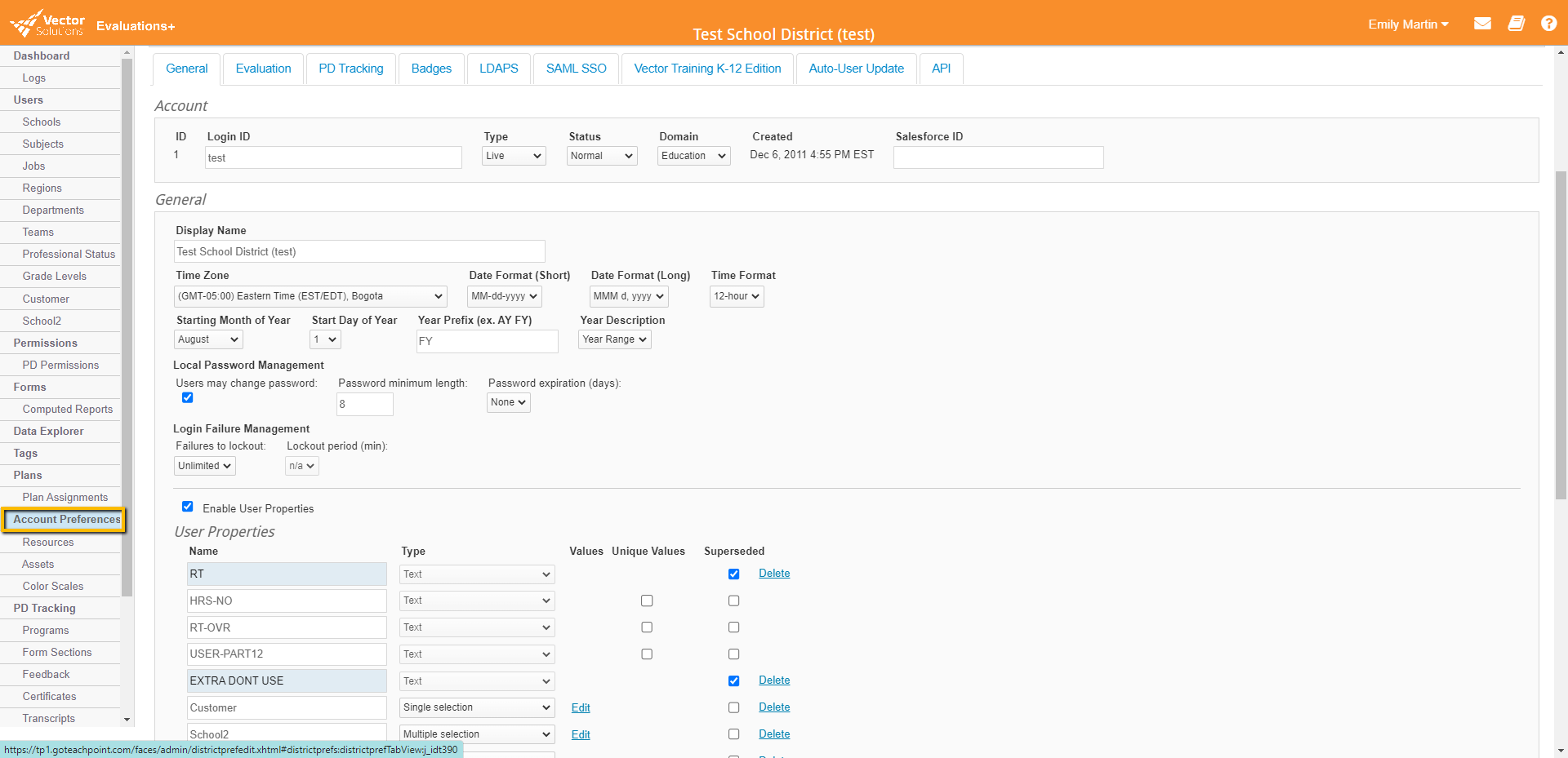 Vector Training Integration Preferences for System Administrators